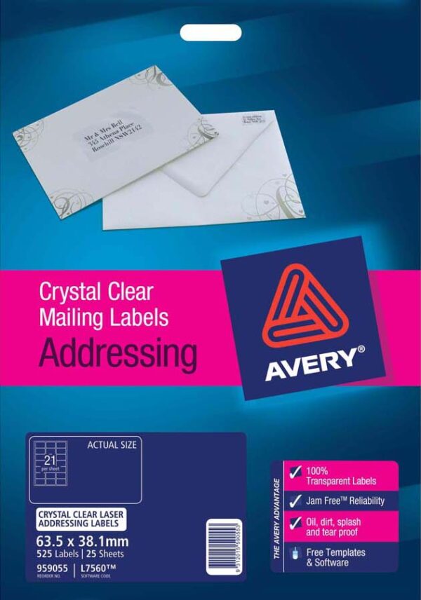 Avery® Crystal Clear Address Labels-L7560-25 - Avery Online Singapore